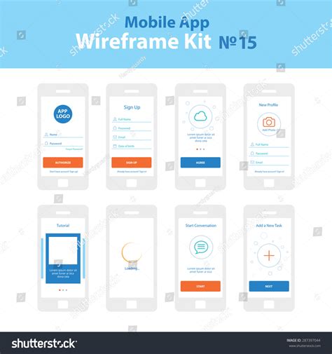 Mobile App Wireframe Ui Kit Stock Vector Royalty Free Shutterstock