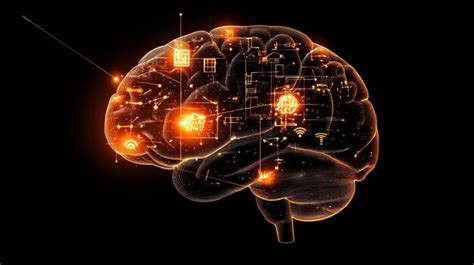 A digital rendering of a human brain with glowing circuits and ...