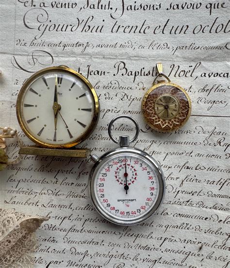 Vintage Stopwatch Desk Clock And Gold Pocket Pendant Watch Group Non