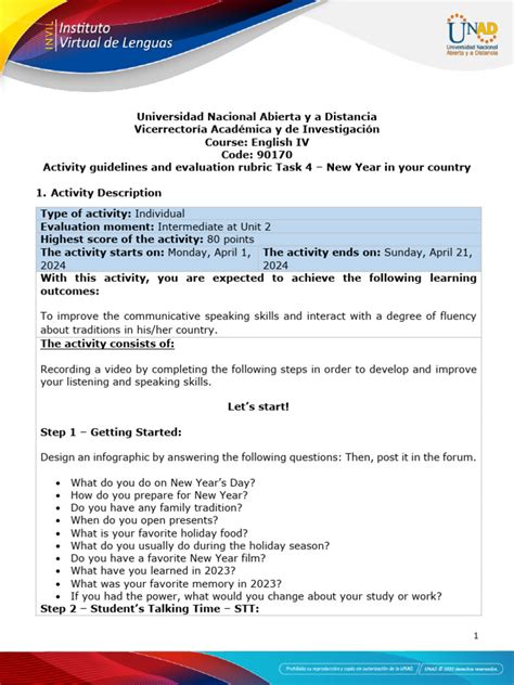 Activity Guide And Evaluation Rubric Unit 2 Task 4 New Year In Your Country Pdf