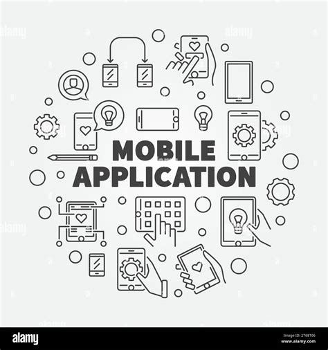 Mobile Application Vector Round Concept Simple Outline Illustration