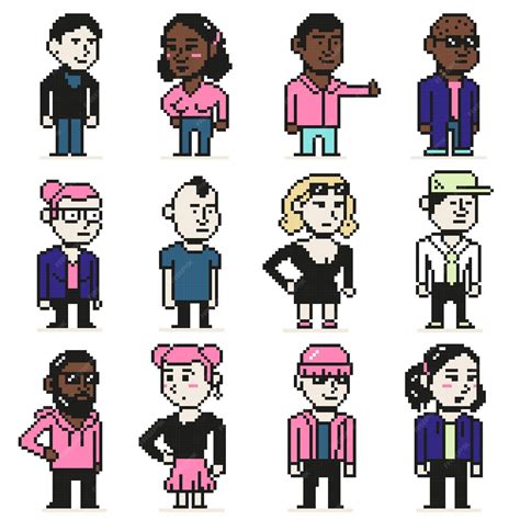 Premium Vector Pixel Art Characters Chibi 8 Bit People Pixelated