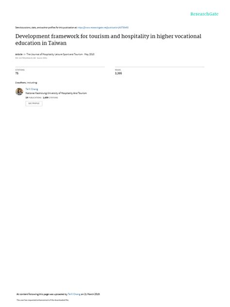 Development Framework For Tourism And Hospitality In Higher Vocational