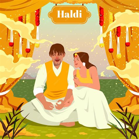 Premium Vector Happy Couple In Haldi Ceremony