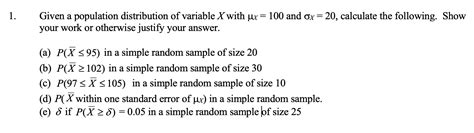Solved Given A Population Distribution Of Variable X With Chegg