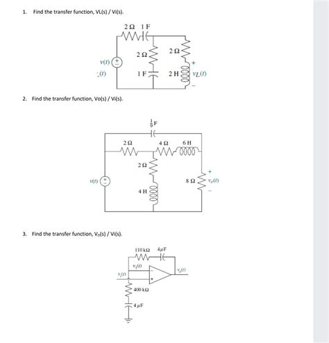solved 1 find the transfer function vl s vi s 2 find
