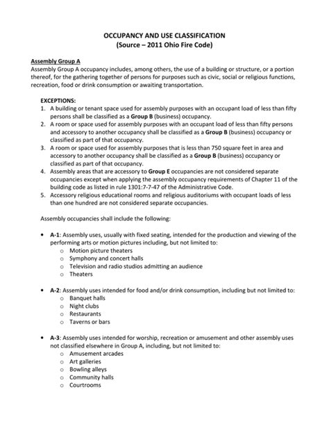 Occupancy And Use Classification Source 2011 Ohio