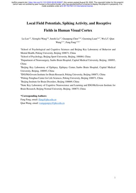 pdf local field potentials spiking activity and receptive fields in