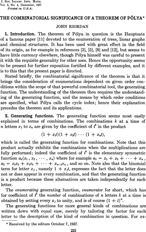 The Combinatorial Significance Of A Theorem Of Pólya Siam Journal On
