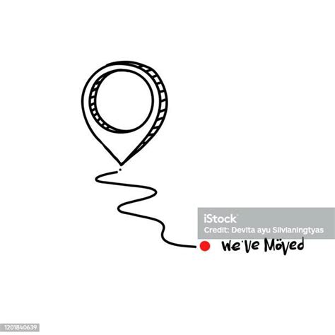 우리는 핀과 최소한의 아이콘을 이동 전자 상거래 배달 또는 이전과 같은 관심 토지 마크의 개념 손으로 그린 낙서 스타일 벡터 도로에 대한 스톡 벡터 아트 및 기타 이미지