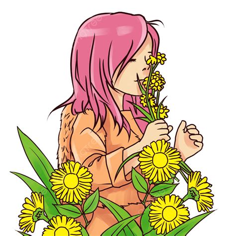 Hermosa Y Linda Chica En Flores Png Encantador Cómic Anime Png Y