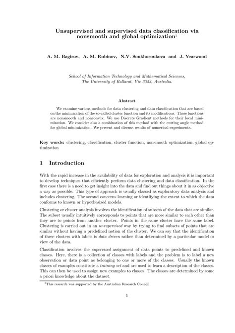 pdf unsupervised and supervised data classification via nonsmooth and