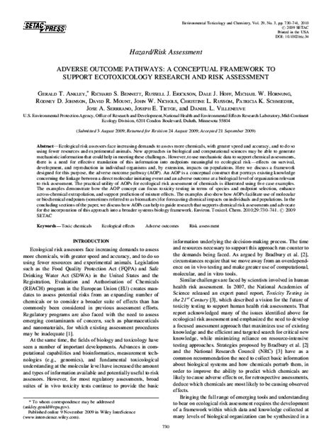 Pdf Adverse Outcome Pathways A Conceptual Framework To Support Ecotoxicology Research And