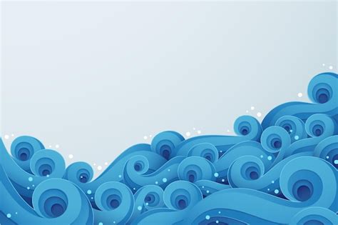 서두르는 파도의 페이퍼컷 스타일로 추상적 인 배경 프리미엄 벡터