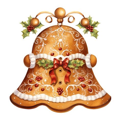 Premium Photo There Is A Ginger Bell With Holly Leaves And A Bow Generative Ai