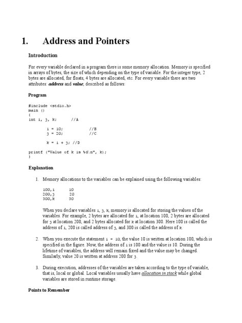 Address And Pointers Pdf Pointer Computer Programming Variable Computer Science
