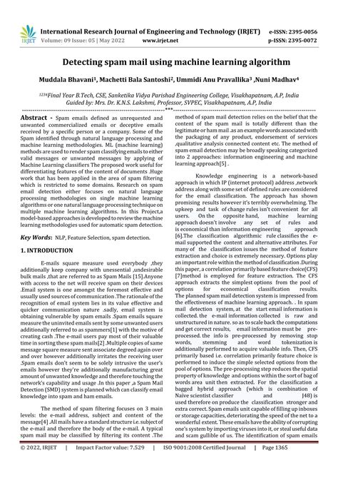 Detecting Spam Mail Using Machine Learning Algorithm Pdf