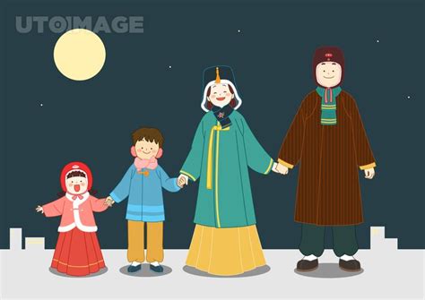 가족과함께하는설 011 Spai407 유토이미지 일러스트 생활 명절 연휴 전통 한복 사람 설 새해 겨울 한국 전신 연말 연초 민속 문화 전통