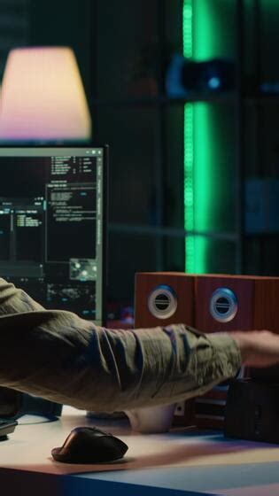 Vertical Video Man Inserting Classified Disk Into Pc Containing Sentient Ai Waving Hand