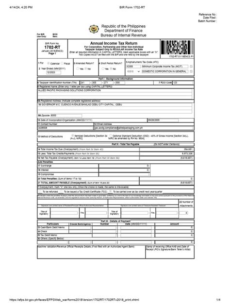 Bir Form 1702 Rt Pdf Tax Deduction Income Tax
