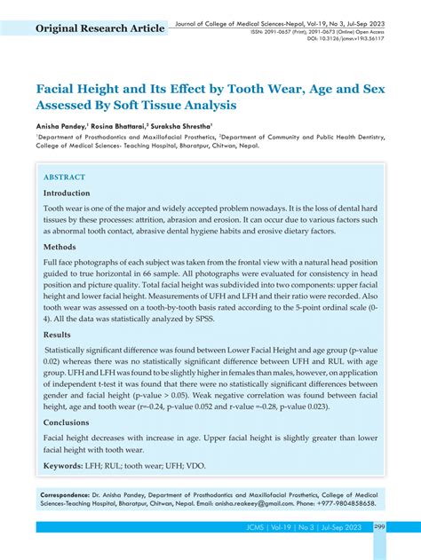 Pdf Facial Height And Its Effect By Tooth Wear Age And Sex Assessed By Soft Tissue Analysis