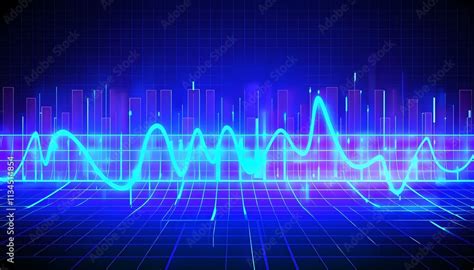 Glowing Digital Waveforms Fluctuating In Sync With A Pulsating Grid
