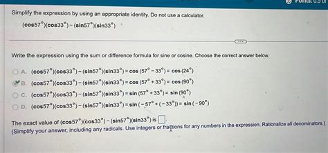[answered] simplify the expression by using an appropriate identity do