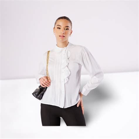 Frilled Trim Crochet Collared Shirt Stockstories