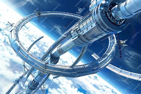 Futuristic Space Station Orbiting Earth Premium Ai Generated Image