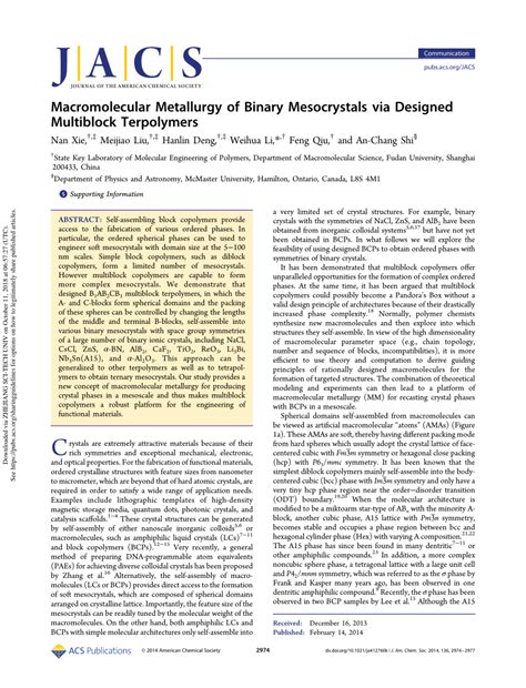 Pdf Macromolecular Metallurgy Of Binary Mesocrystals Via Designed Multiblock Terpolymers