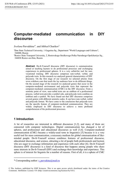 Pdf Computer Mediated Communication In Diy Discourse