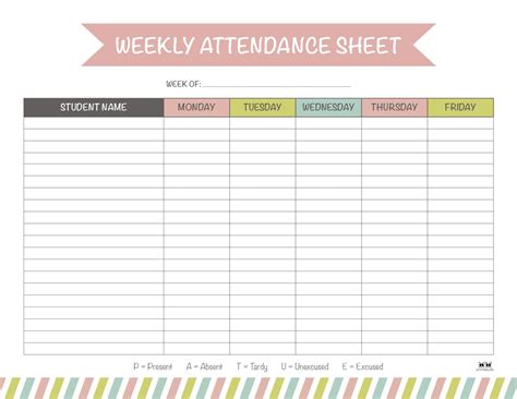 Printable Weekly Attendance Sheets Printable