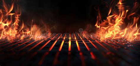 Hot Empty Portable Barbecue BBQ Grill With Flaming Fire And Ember