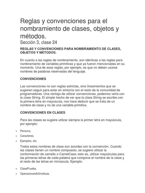 Reglas Y Convenciones Para El Nombramiento De Clases Objetos Y Métodos Pdf C