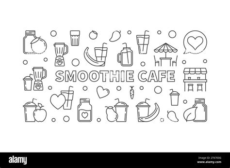Smoothie Cafe Horizontal Vector Banner Or Illustration In Thin Line Style Stock Vector Image