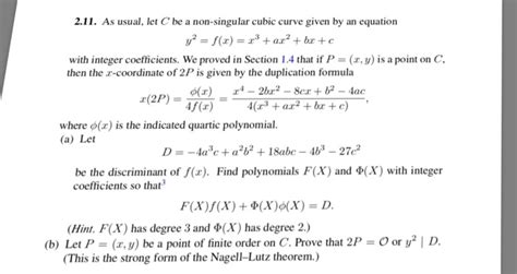 Solved 211 As Usual Let C Be A Non Singular Cubic Curve
