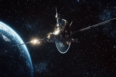 Spaceship Exploring Outer Space Near Earth In A Celestial Environment