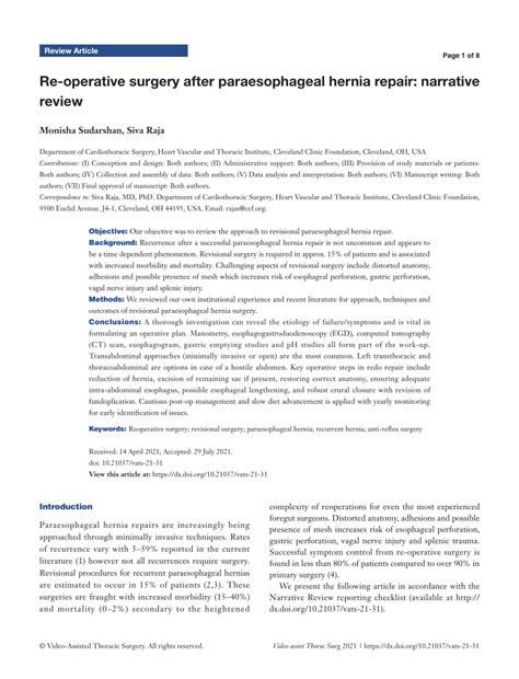 Pdf Re Operative Surgery After Paraesophageal Hernia Repair