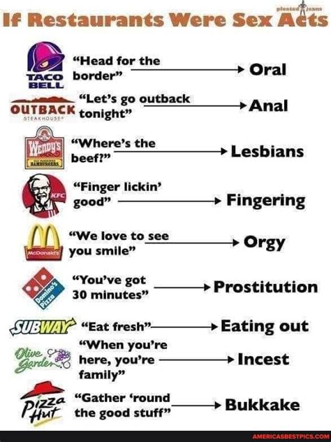 If Restaurants Were Sex Acts Head For The Aco Border Oral BELL Let S Go Outback Where S