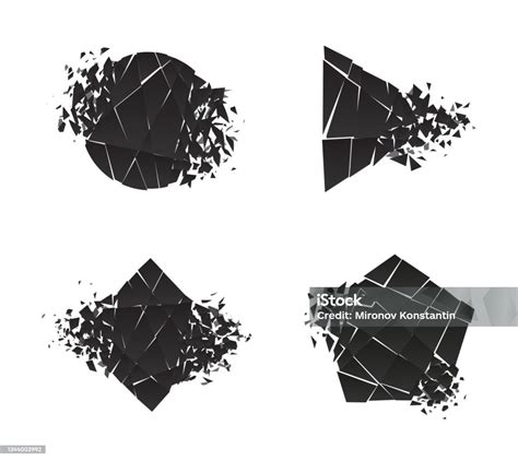 모양 폭발 깨진 부서진 평면 스타일 디자인 벡터 일러스트 레이션 세트 3차원 형태에 대한 스톡 벡터 아트 및 기타 이미지 3차원 형태 개념 검은색 Istock