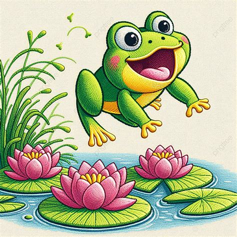 수련 위로 뛰어오르는 녹색과 노란색 개구리 점프 개구리 녹색과 노란색 개구리 점프하는 개구리 배경 일러스트 및 사진 무료