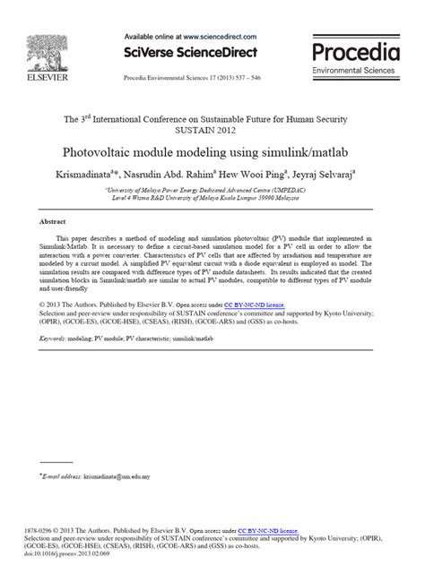 Photovoltaic Module Modeling Using Simulinkmatlab Pdf Photovoltaics