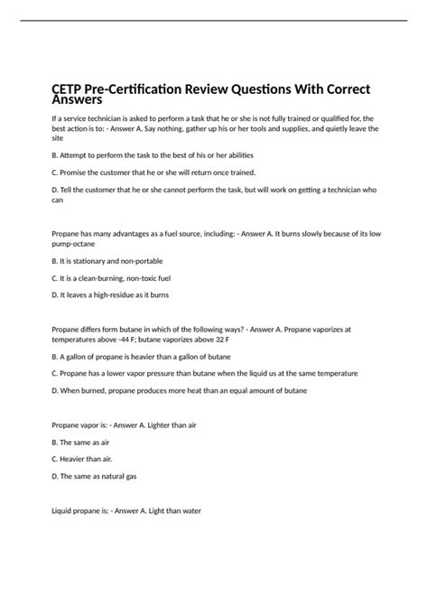 Cetp Pre Certification Review Questions With Correct Answers Cetp