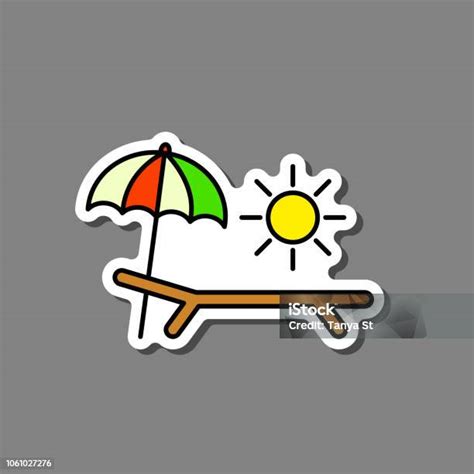 갑판의 자 태양 및 해변 스티커 우산 휴식 여행 휴가 기호입니다 벡터입니다 0명에 대한 스톡 벡터 아트 및 기타 이미지 0명 가구 갑판 의자 Istock
