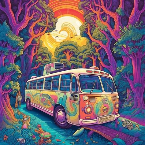 Premium Photo Camping Van Colorful Fantasy World Hippie Van Art