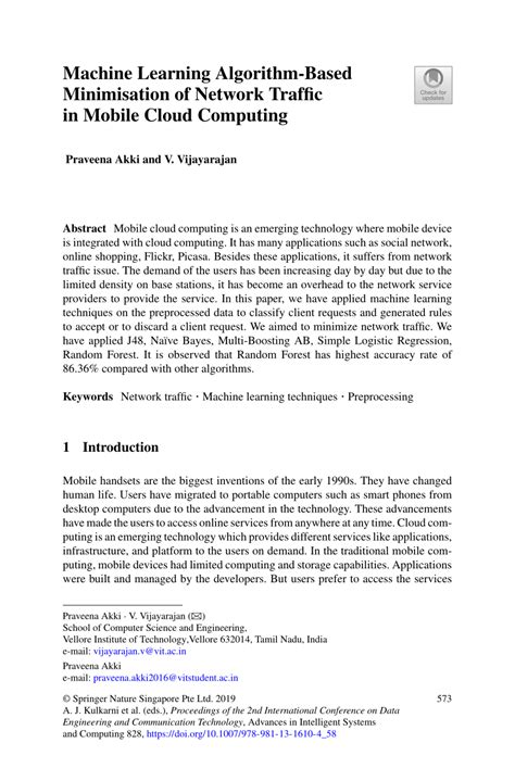 PDF Machine Learning Algorithm Based Minimisation Of Network Traffic In Mobile Cloud Computing