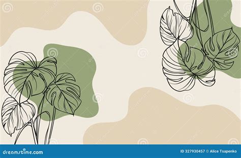 Botanical Frame With Monstera Leaves And Hand Drawn Blobs Boho Aesthetic Background In Pastel