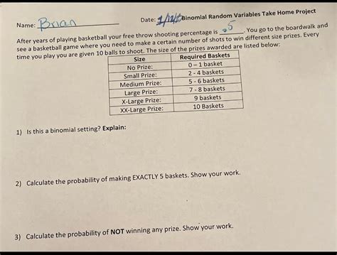 Solved Name Date 11 Binomial Random Variables Take Home