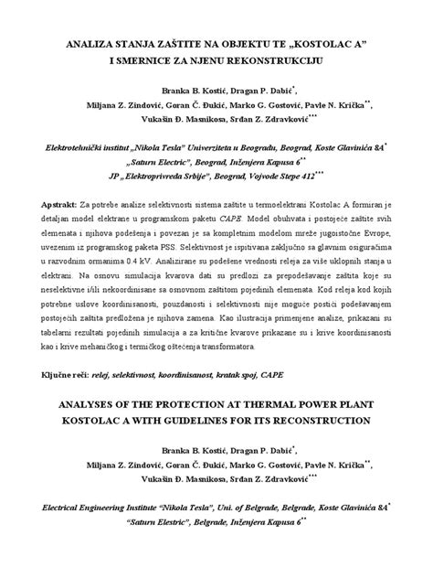 Analyses Of The Protection At Thermal Power Plant Kostolac A With Guidelines For Its