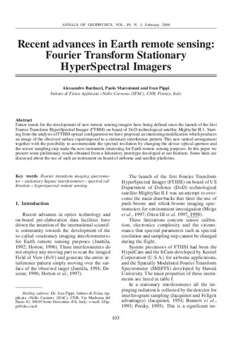 Pdf Recent Advances In Earth Remote Sensing Fourier Transform Stationary Hyperspectral